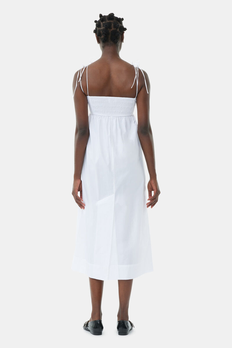 White Cotton Poplin String Midi Dress | GANNI AU