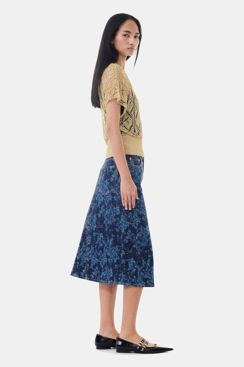 Mid Blue Stone Lazer Denim Midi Skirt | GANNI AU