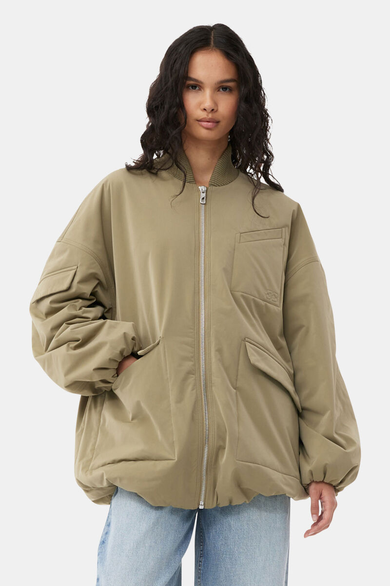 Green Light Twill Oversized Bomber Jacket | GANNI UK