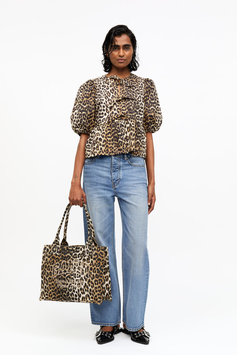 Leopard Large Canvas Tote Bag | GANNI AT