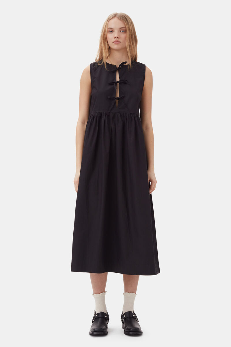 Black Black Cotton Poplin Midi Dress | GANNI