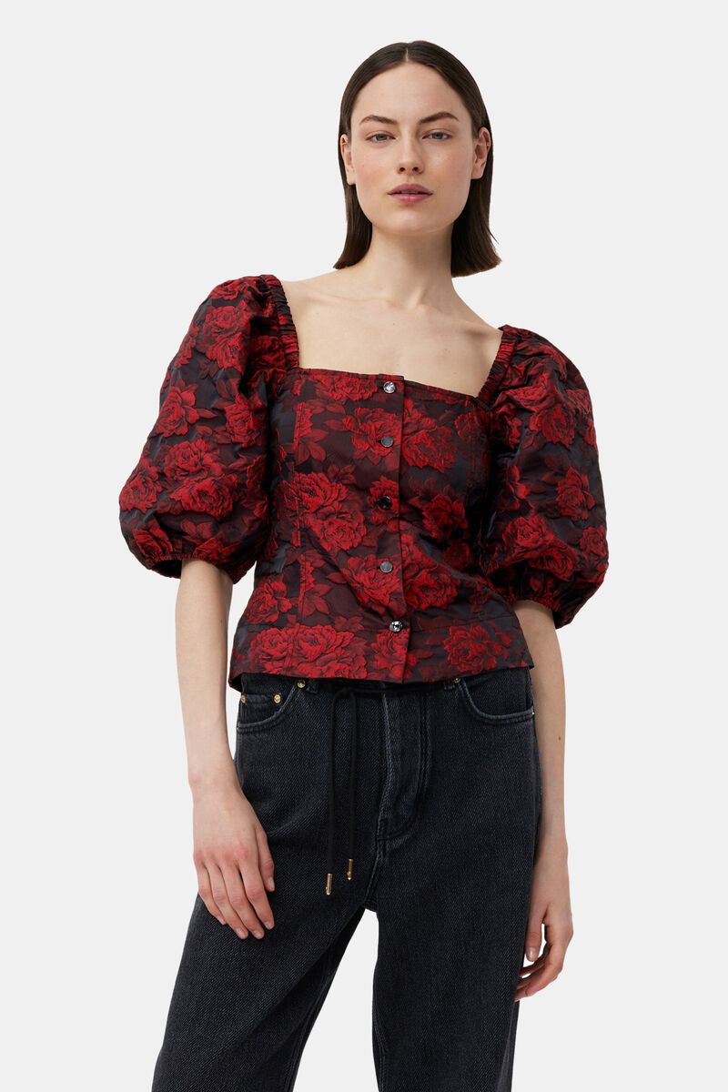 High Risk Red Red Botanical Jacquard Fitted Blouse | GANNI