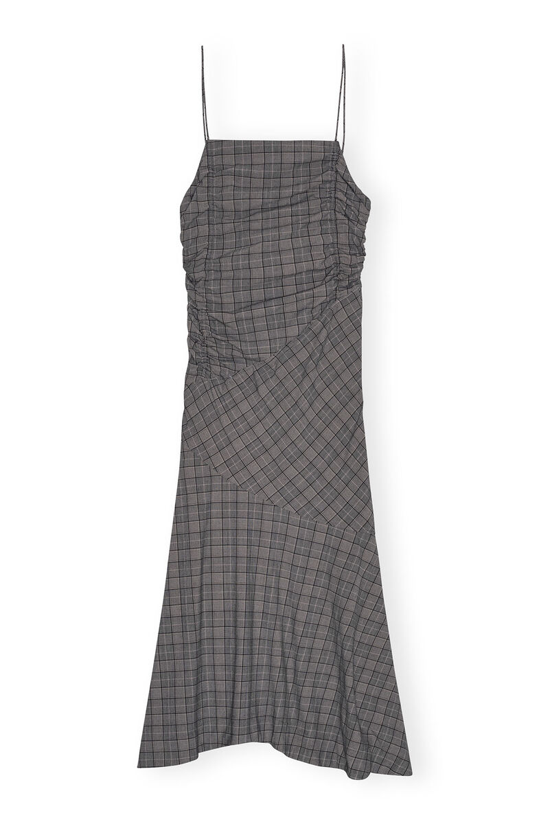 Frost Gray Checkered Ruched Long Slip Dress | GANNI AE