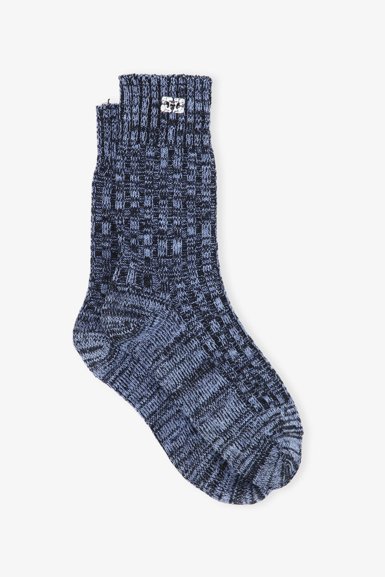 Dusty Blue Blue Melange Ribbed Socks | GANNI UK