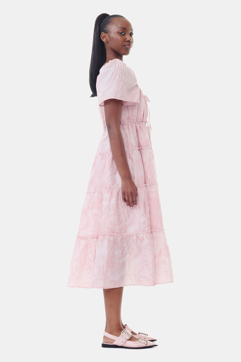 Bleached Mauve Pink Textured Cloqué Layer Dress | GANNI BE