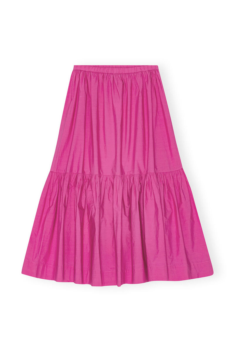 Cone Flower Pink Cotton Poplin Long Flounce Skirt | GANNI CA
