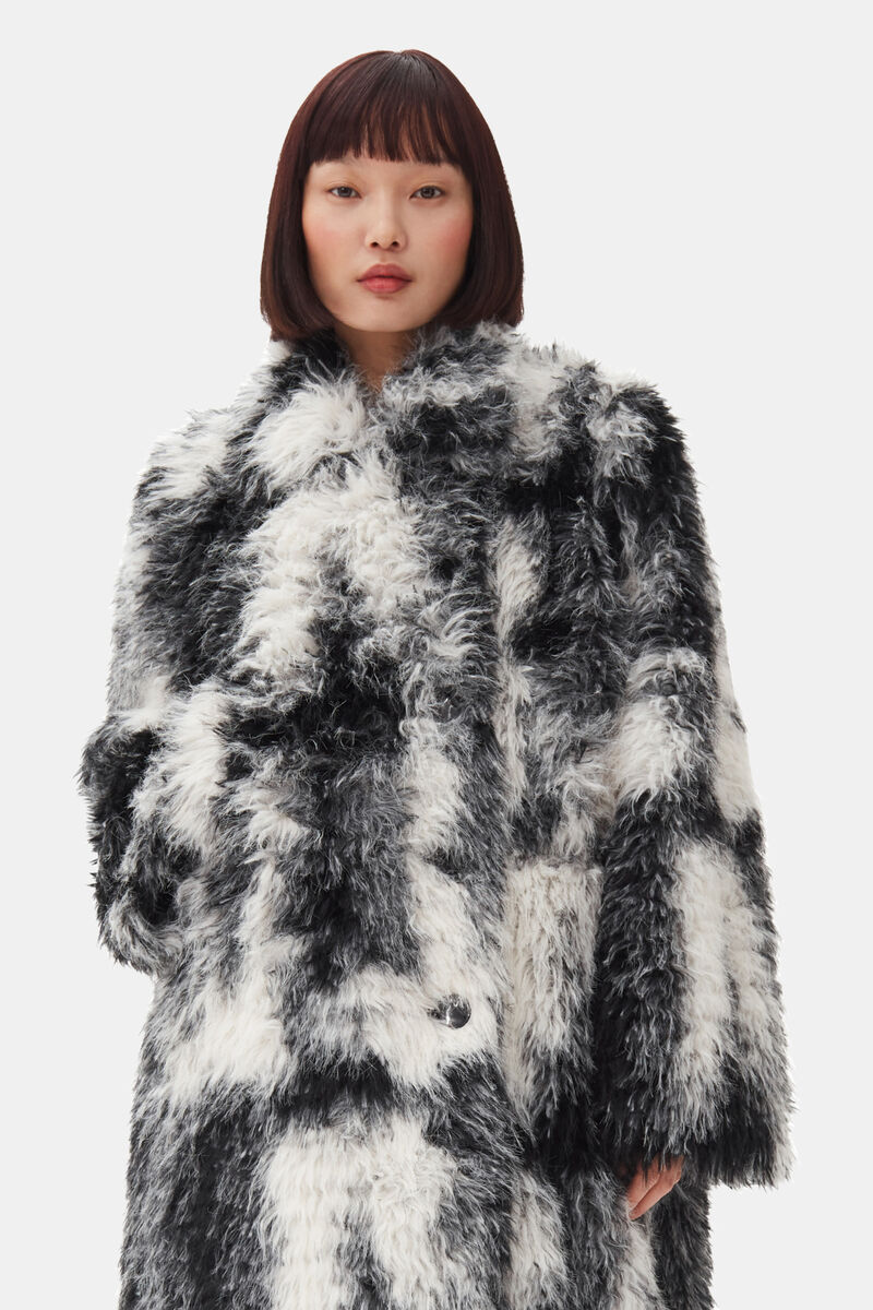 Black Black and White Faux Fur Coat | GANNI AE