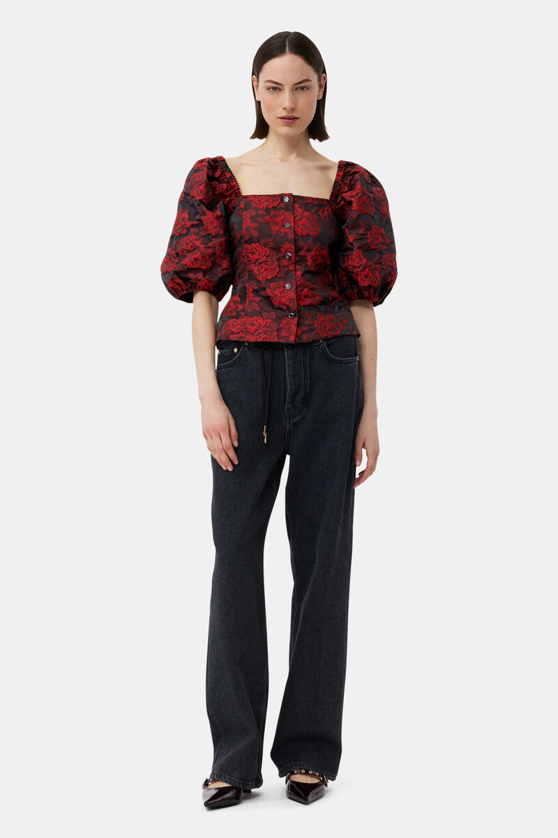 High Risk Red Red Botanical Jacquard Fitted Blouse | GANNI