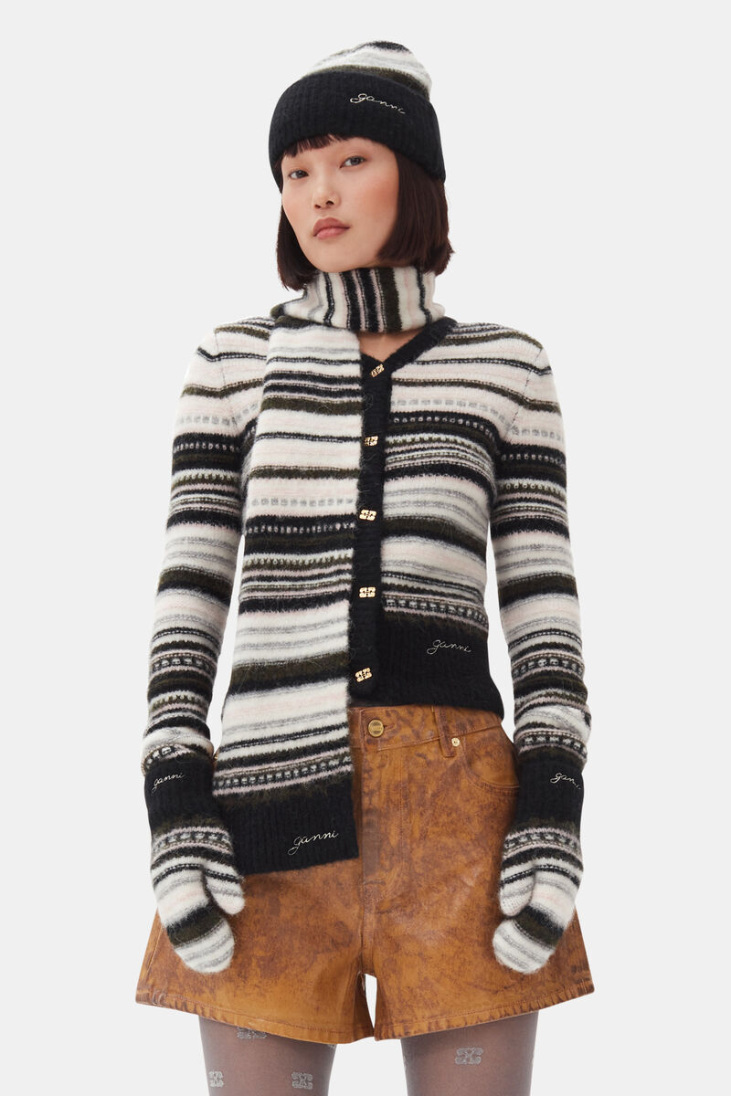 Black Striped Soft Wool Mittens | GANNI