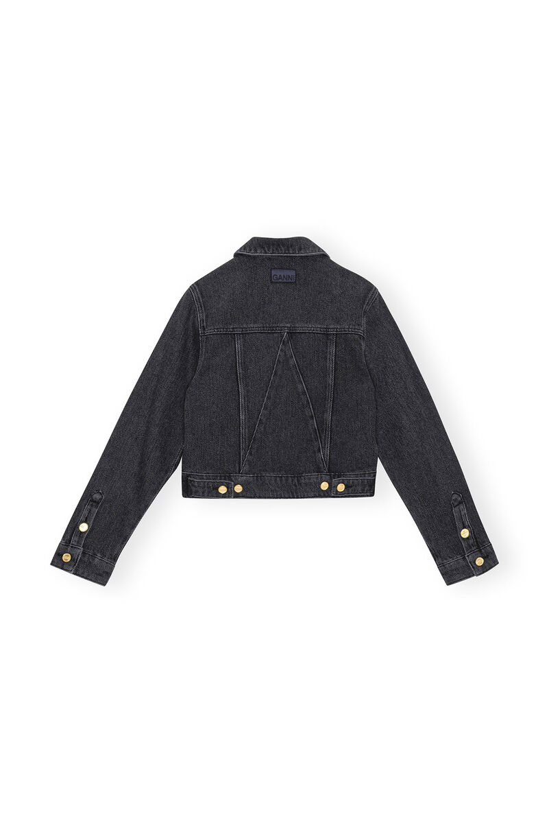 Washed Black/Black Washed Black Heavy Cropped Denim Jacket | GANNI UK