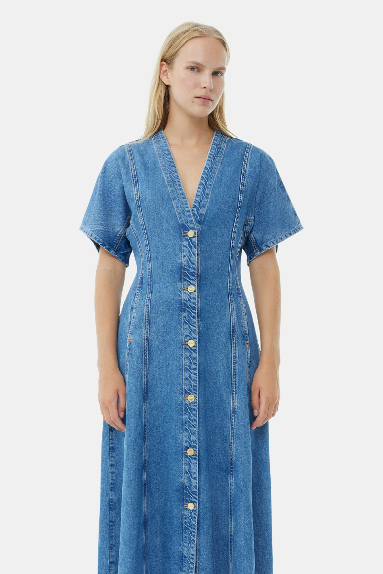 Mid Blue Stone CIRCULOSE® Future Denim Maxi Dress | GANNI DK