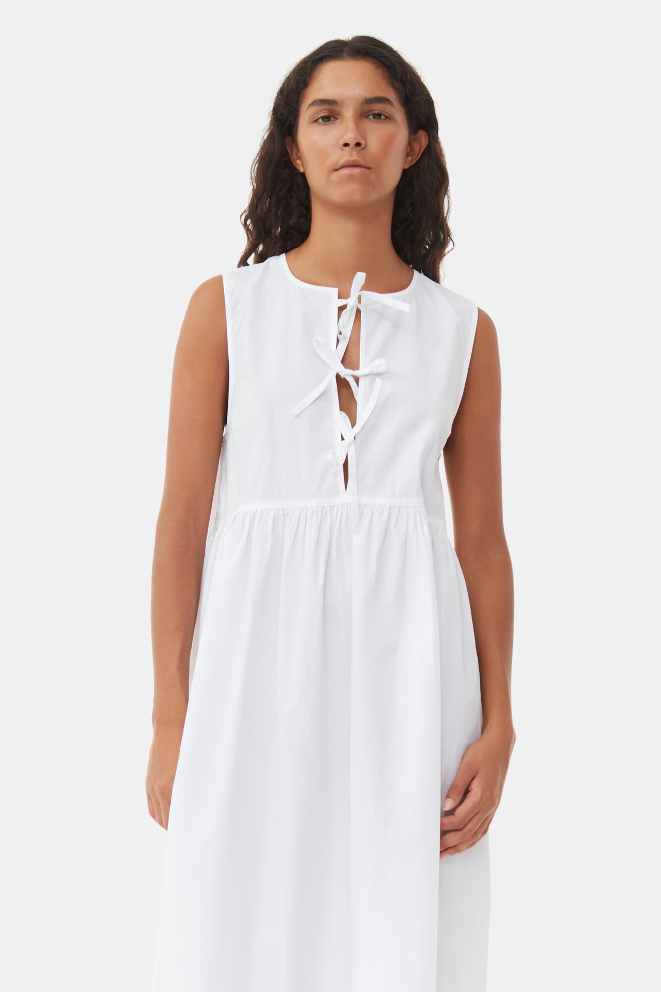 Bright White White Cotton Poplin Midi Dress | GANNI US