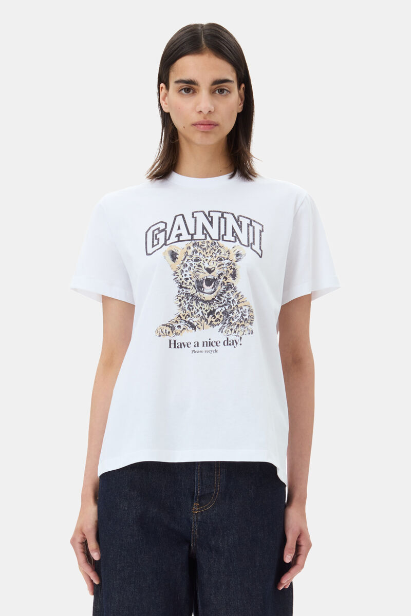 Leopard White Basic Jersey Leopard Relaxed T-shirt | GANNI KR 가니