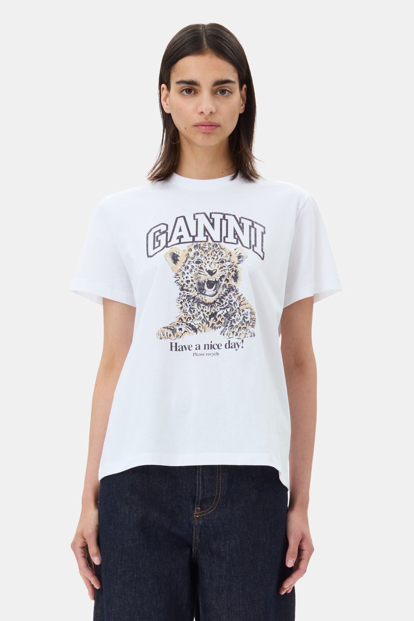 Leopard White Basic Jersey Leopard Relaxed T-shirt | GANNI KR 가니