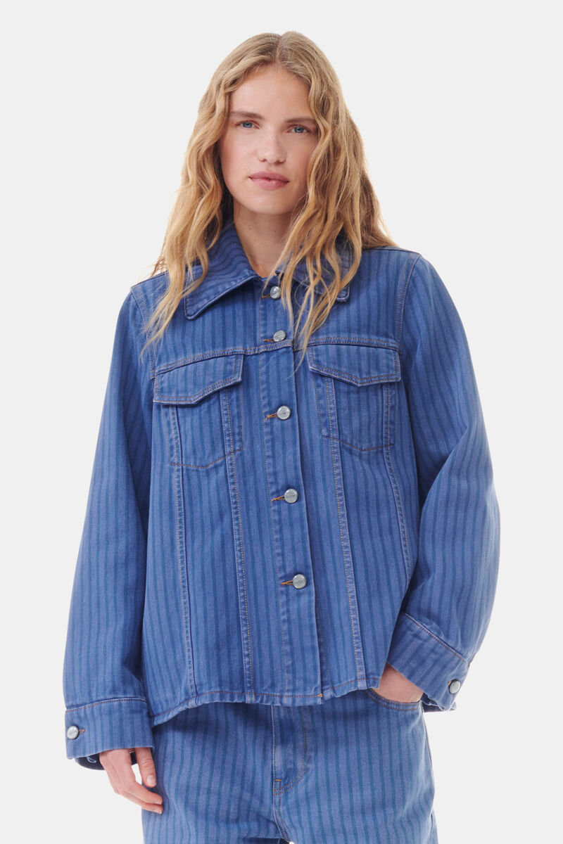 Country Blue Stripe Overdyed Denim Jacket | GANNI UK