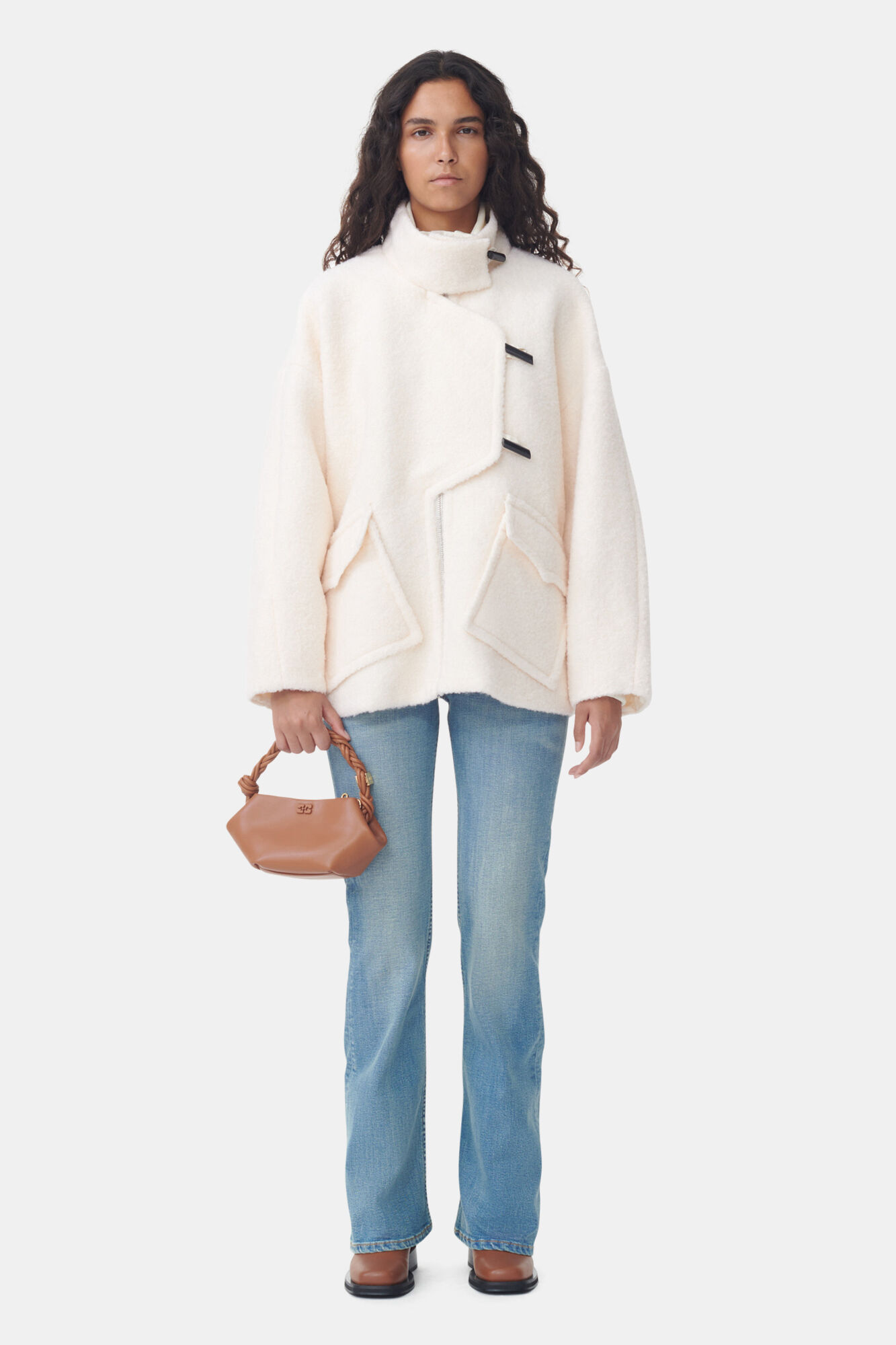 Egret Boucle Wool Shoulder Jacket | GANNI CH
