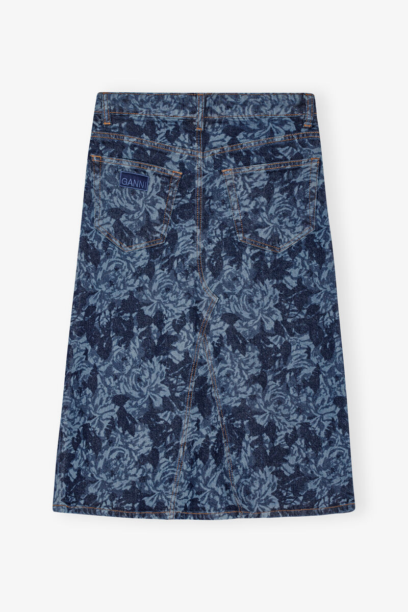 Mid Blue Stone Lazer Denim Midi Skirt | GANNI AE