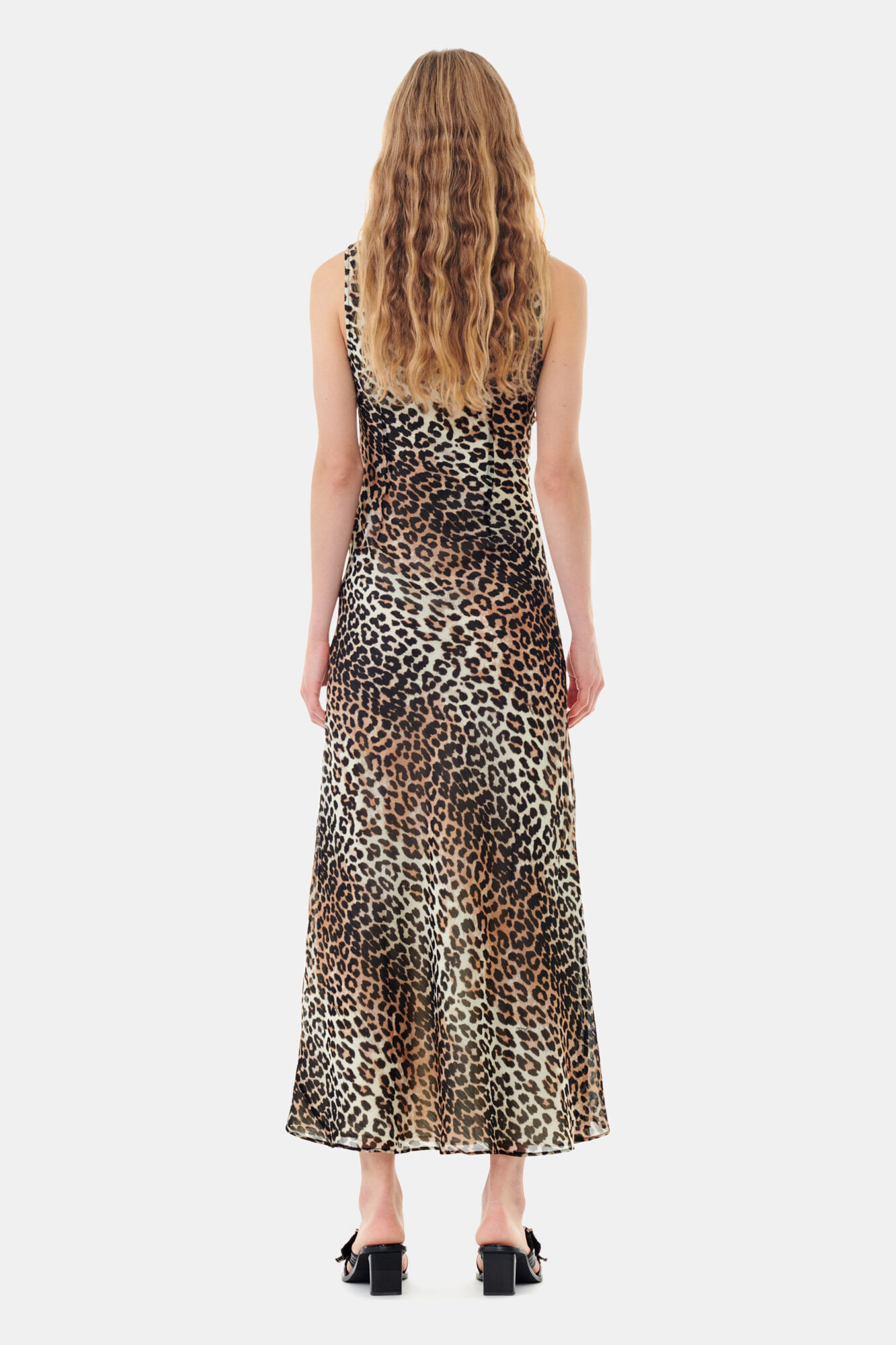 Almond Milk Leopard Printed Chiffon Maxi Dress | GANNI UK